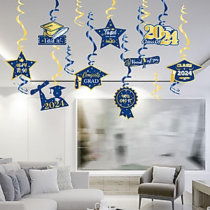 Navy-Blue Gold Graduation Party-Decorations Swirls-Streamers - 15pcs Class of 2023 Congratulations Congrats Decoration Swirls Proud of You Party Favors Supplies Panduola
