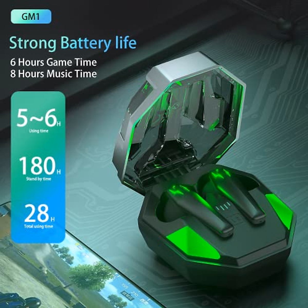 Gaming Earbuds, Bluetooth 5.0 Wireless Gaming Earbuds with 45ms Ultra Low Latency HI-FI Stereo, Gaming in-Ear Earbuds with Game/Music Modes, Gaming Earbuds with Deep Bass for Gaming, Home, Office