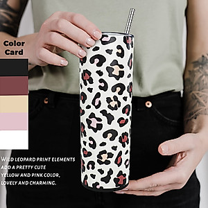 Cheetah Print Tumbler With Lid and Straw- 20 oz Stainless Steel Vacuum Insulated Leopard Skinny Tumblers Cups - Coffee Travel Mug Cup- Birthday Christmas Gifts for Mom, Women, Sister, Friends