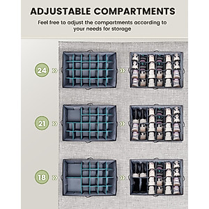 Opvener 24 Pairs Shoe Organizer for Closet, Sandal Storage Organizer, Large Foldable Shoe Storage Boxes Bin Container With Dividers, Handles, Mesh Pocket, Small Space Fabric Shoe Organizer Cubby Grey
