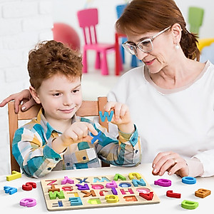 Zeoddler Alphabet Puzzles, Wooden Puzzles for Toddlers, ABC Shape Puzzles for Kids, Preschool Learning Activities, Gift for Girls Boys