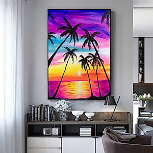 DIY 5D Diamond Painting by Number Kit,Crystal Rhinestone Diamond Embroidery Paintings Cross Stitch for Home Wall Decor Rainbow Coconut Tree,11.8 x 15.7 inch