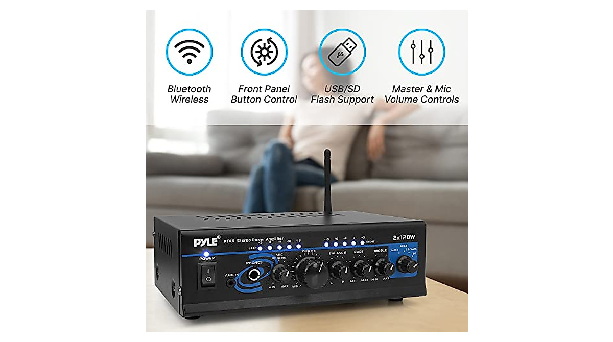 Pyle Home Audio Amplifier System - 2X120W Bluetooth