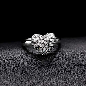 Uloveido Heart Love Knot Engagement Rings Ladies Silver Rhodium Plated with Round Cubic Zirconia Stones, Lovely Heart Halo Rings Promise, Best Gifts for Her (Size 9) J070