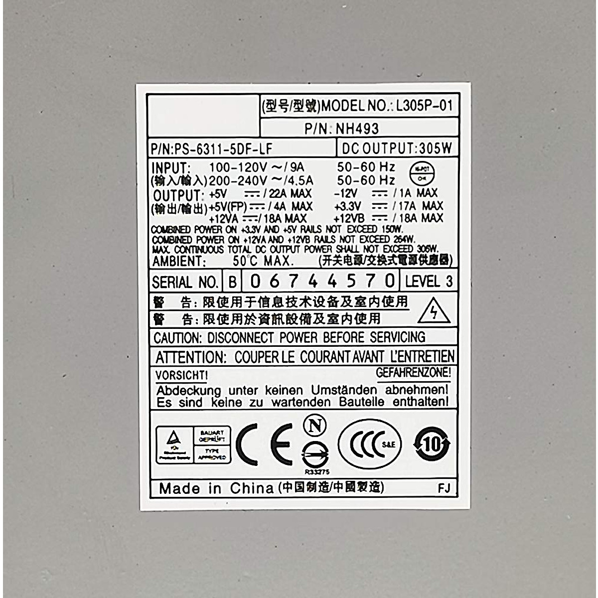 L305P-01 NH493 305W Power Supply Replacement PSU for Dell Optiplex 360 380 580 745 755 760 780 960 MT Mini Tower N305P-06 F305P-00 L305P-03 H305P-02 N305P-06 PS-6311-5DF-LF MH595 XK215 P192M