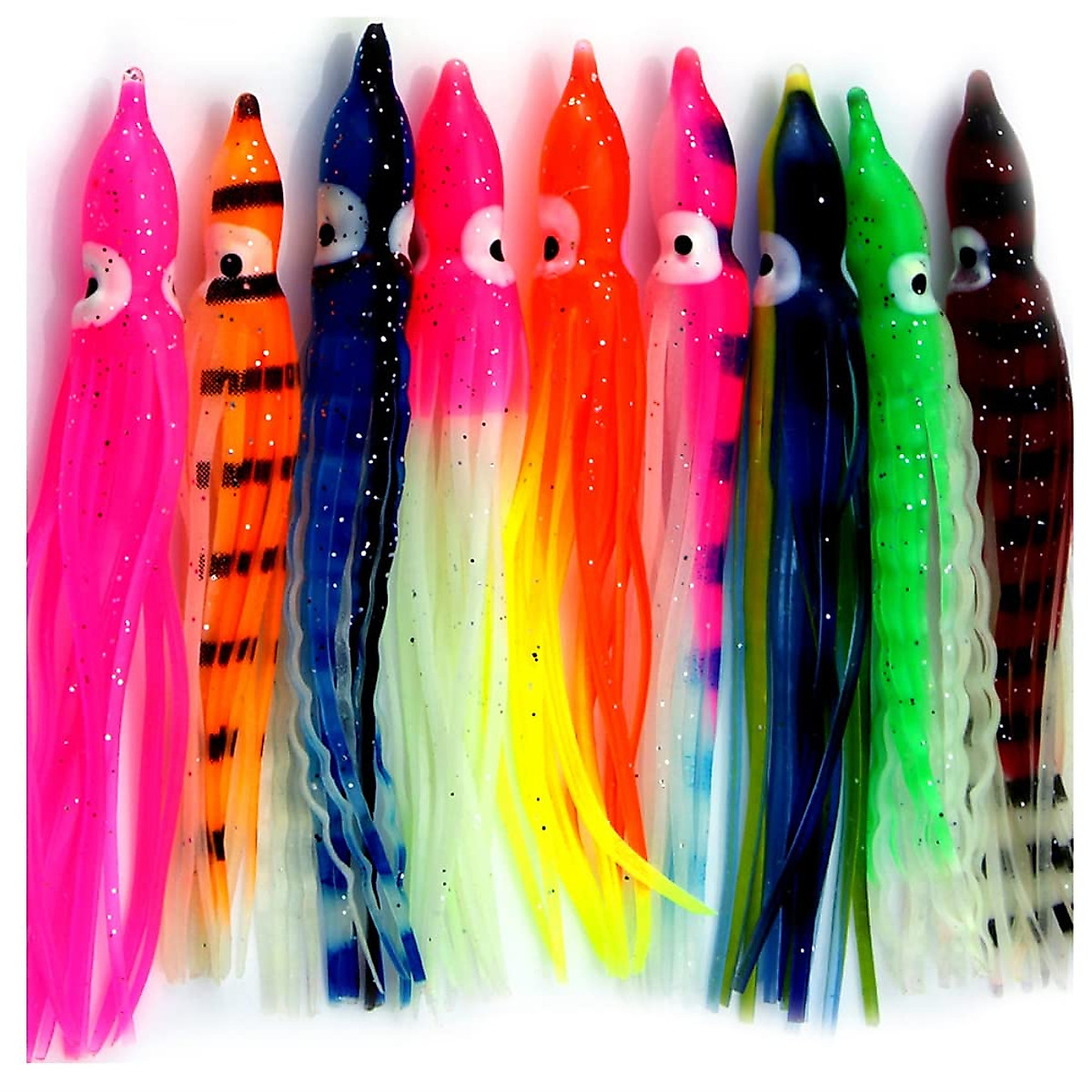 18cm Fishing Trolling Lures Octopus Skirts Bait for Marlin Tuna Mahi Dolphin Big Fishing Game Saltwater Squid Skirt Fishing Tackle (20pcs)