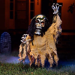 JOYIN Halloween Decoration Animated Zombie Groundbreaker, Light-up Skeleton Zombie Groundbreaker Prop with Creepy Sound for Halloween Outdoor, Lawn, Yard, Patio Decoration, Haunted House Decoration