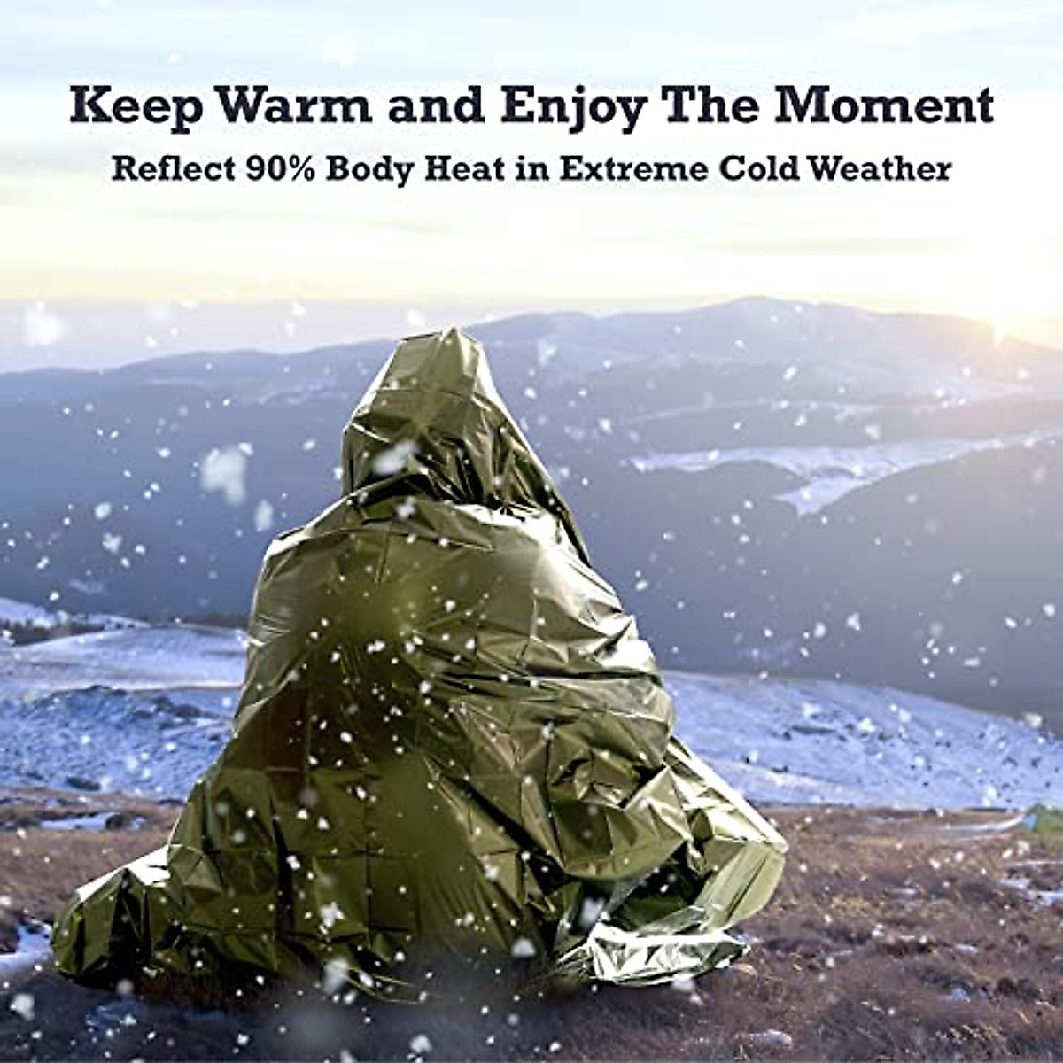 OriStout Emergency Blankets for Survival, 4 Pack of Extra Large Thermal Space Mylar Blankets, Emergency Blanket for Car, Winter Survival Kit for Snow/Camping/Hiking/Outdoor (Army Green)