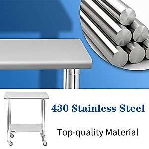 Aplancee Stainless Steel Table, 30 x 24 Inches Prep & Work Table with Caster and Adjustable Undershelf Metal Utility Workstations for Commercial Kitchen