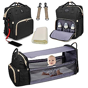 Lamroro Diaper Bag Backpack, Baby Nappy Changing Bags Multifunctional Travel Backpack, Large Capacity, Waterproof, Sunshade, Built-in USB Charging Port Stylish Black
