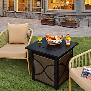 DORTALA 25'' Gas Fire Pit Table, 40,000 BTU Propane Fire Pit Table w/CSA Certification,Square Fire Table with Lid, Fire Glass and Adjustable Flame, Firepit for Patio Deck Backyard, Black & Natural