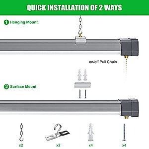 NUOGUAN 100W&120W Linkable LED Shop Light,13000LM Led Utility Shop Lights,5000K Daylight LED Ceiling Lights for Garages Workshops with Plug and ON/Off Pull Chain Hanging & Flush Mount ETL