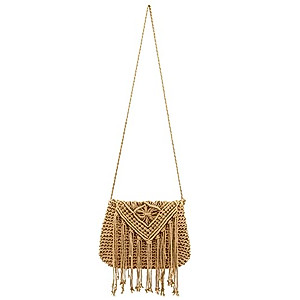Ayliss Women Handwoven Crossbody Handbag Cotton Crochet Woven Shoulder Handbag Summer Beach Handmade Purse Bag Tassel (Light Khaki)