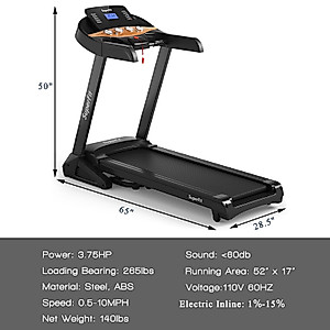 GYMAX 3.75HP Folding Treadmill, 1-15% Automatic Incline Treadmill with GYMAX App Control, 12 Preset & 3 Custom Programs, Heart Rate Monitor, Home Gym Cardio Training Machine