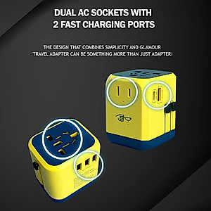 International Travel Plug Adapter by SIFT - Dual AC Sockets + 4 USB with 1 QC 3.0 USB and 1 PD-Type C