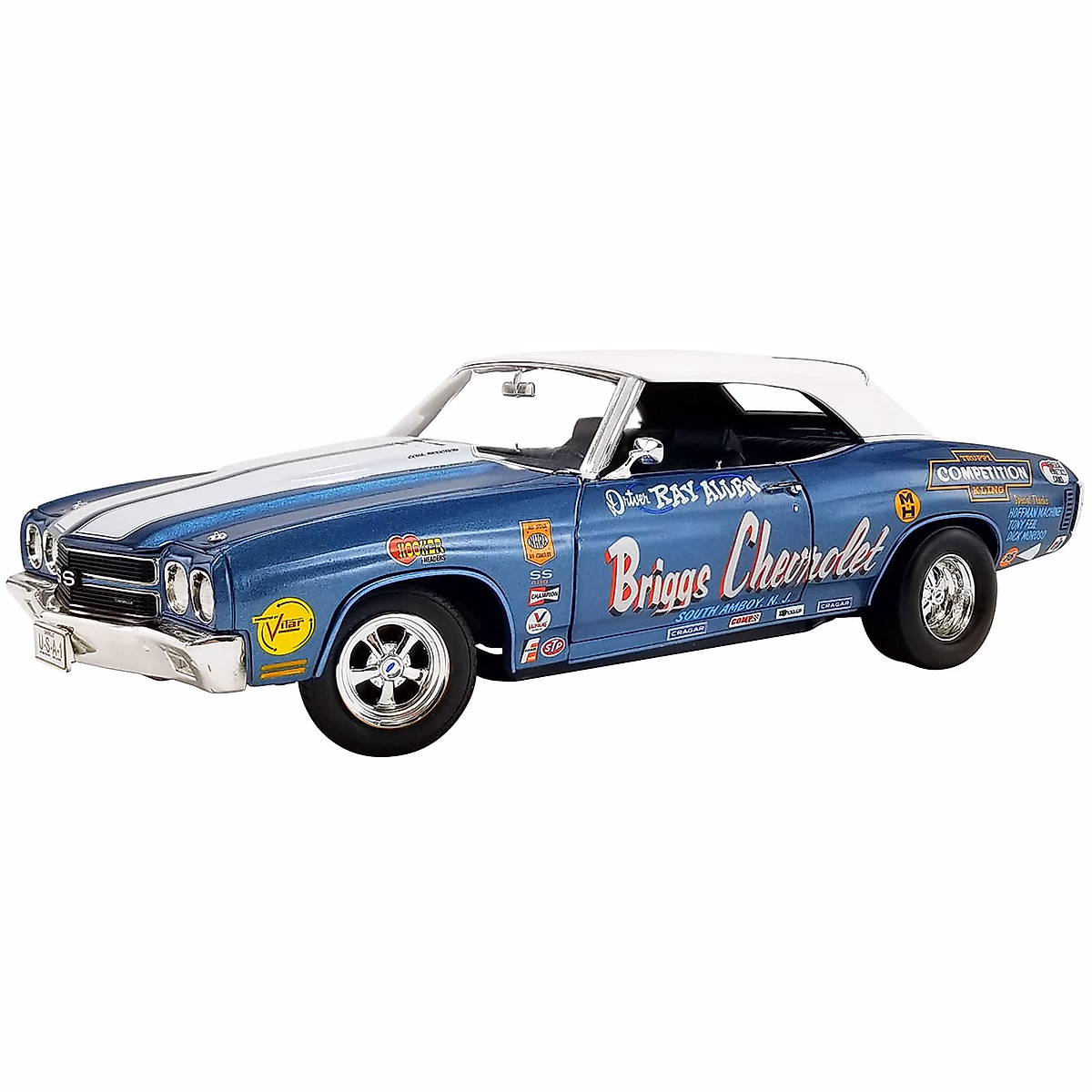 1970 Chevy Chevelle Convertible Blue Met. w/White Stripes Briggs Chevy Drag Car Ltd Ed to 774 pcs Worldwide 1/18 Diecast Model Car by Acme A1805522