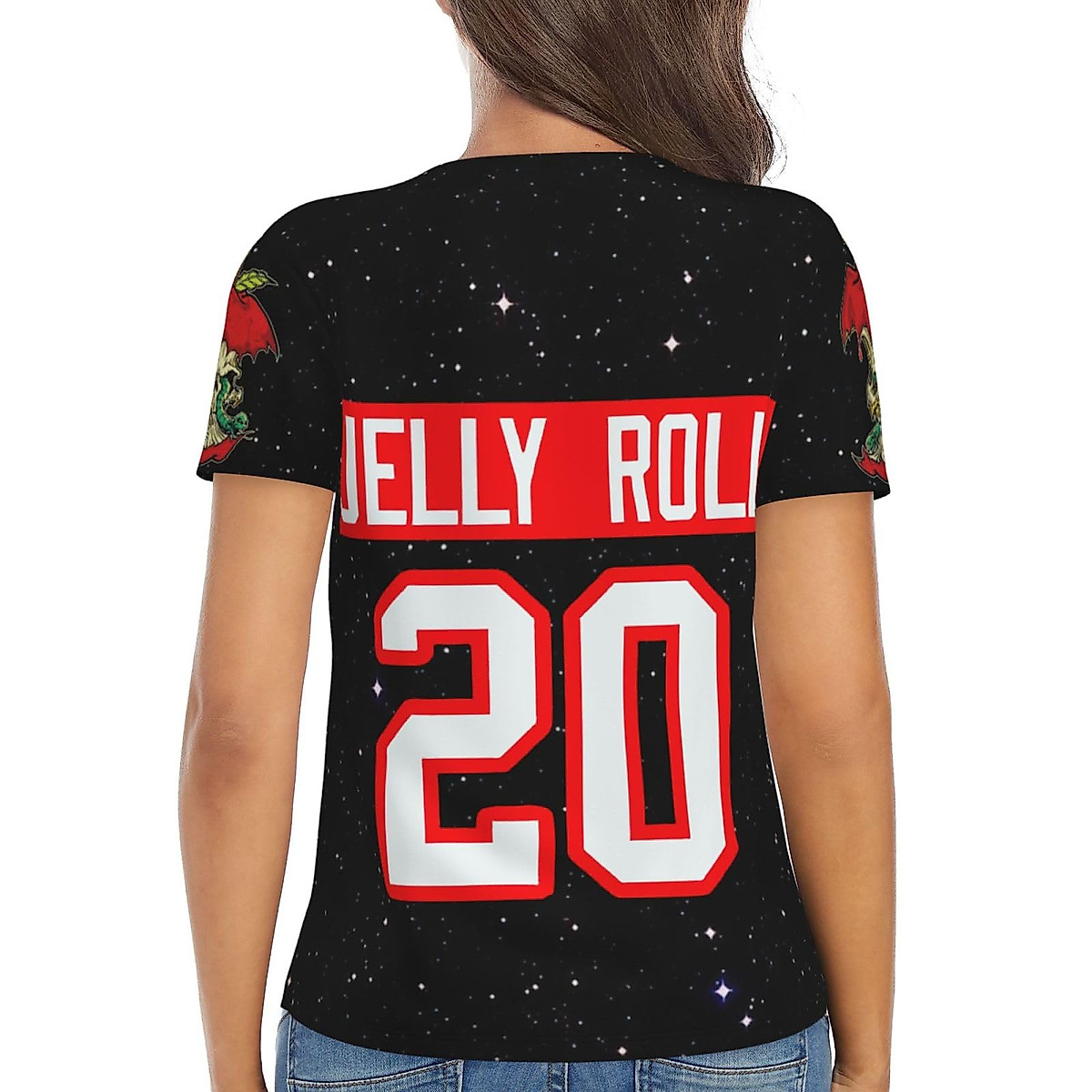Jelly Rapper Singer Roll Womans T-Shirts Sexy Deep V-Neck Short Sleeve Basic Summer Tee Youth Funny Shirts for Sports Running Dating Walking Top Black Medium