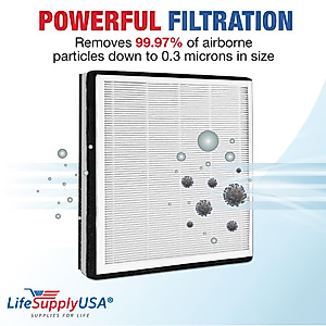 LifeSupplyUSA 3-in-1 True HEPA Air Cleaner Replacement Filter + Activated Carbon Filter + Pre Filter Compatible with Surround Air MT-8400SF Air Purifiers