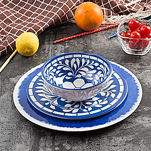 Melamine Dinnerware Set - 12 Pcs Dinner Dishes Set for Outdoor Use, Dishwasher Safe, Unbreakable, Blue