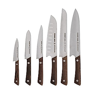 Schmidt Brothers - Cutlery Stone Series 7-Piece Kitchen Knife Set, High-Carbon German Stainless Steel Cutlery, Stone-washed Wood Handles and Clear Acrylic Magnetic Knife Block