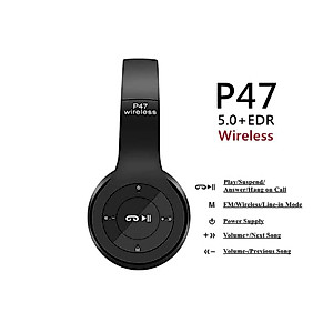 Wireless Headphones, P47 Bluetooth Foldable Over Ear Headset with Microphone Wired and Wireless Multi Functions Control Buttons Working Time 5-8 Hours (Red)