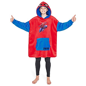 Marvel Spiderman Fleece Blanket Hoodie for Boys and Teenagers - One Size Cosy Hooded Blanket - Spiderman Gifts for Boys (Red)
