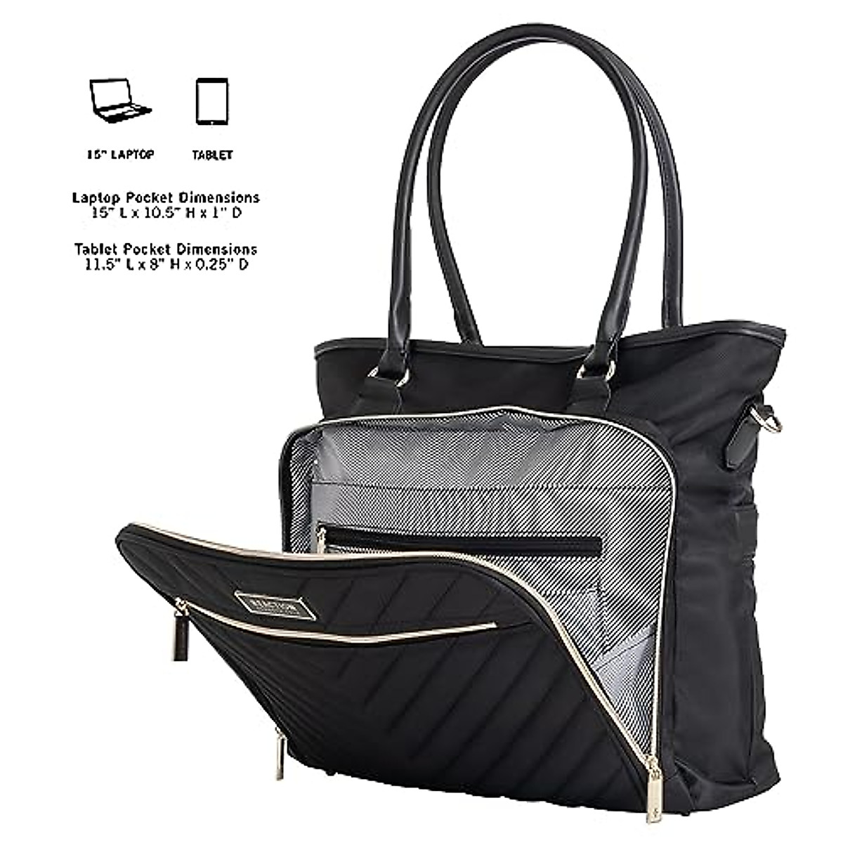 Kenneth Cole Reaction Chelsea Quilted Chevron 15" Laptop & Tablet Business Tote With Removeable Shoulder Strap, Black