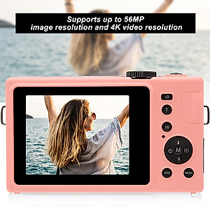 56MP Vlogging Camera, 4K Digital Camera for Photography and Video Pocket Camera with 3.0inch IPS Screen, Dual Screen Camera for Adult Seniors Students Kids Beginner (Pink)