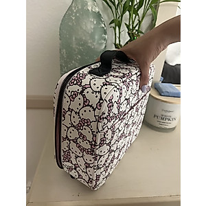 Impressions Vanity Hello Kitty Cosmetic Bag with Faux Leather,Travel Toiletry Bag with Inside Zipper Pockets, Waterproof Reusable Large Cosmetic Makeup Vanity Organizer (White/Pink)