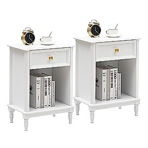 IDEALHOUSE White Nightstands Set of 2, Bedroom Nightstand with Drawer and Storage Shelf, Modern End Table Side Table for Bedroom Living Room College Dorm