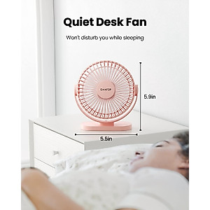 Gaiatop USB Desk Fan, 3 Speeds Powerful Portable Fan, 5.5 Inch Quiet Cooling Mini Fan, 90° Rotate Small Table Fan with 5ft Cable Personal Fan for Desktop Home Office Travel Pink