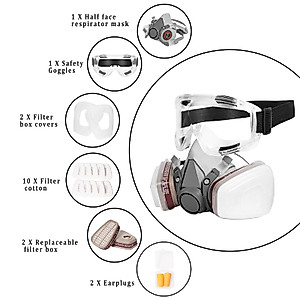 Respirator Mask, Half Face Cover Gas Mask with Safety Glasses Reusable Professional Breathing Protection, for Painting, Organic Vapor, Welding, Polishing, Woodworking and Other Work Protection