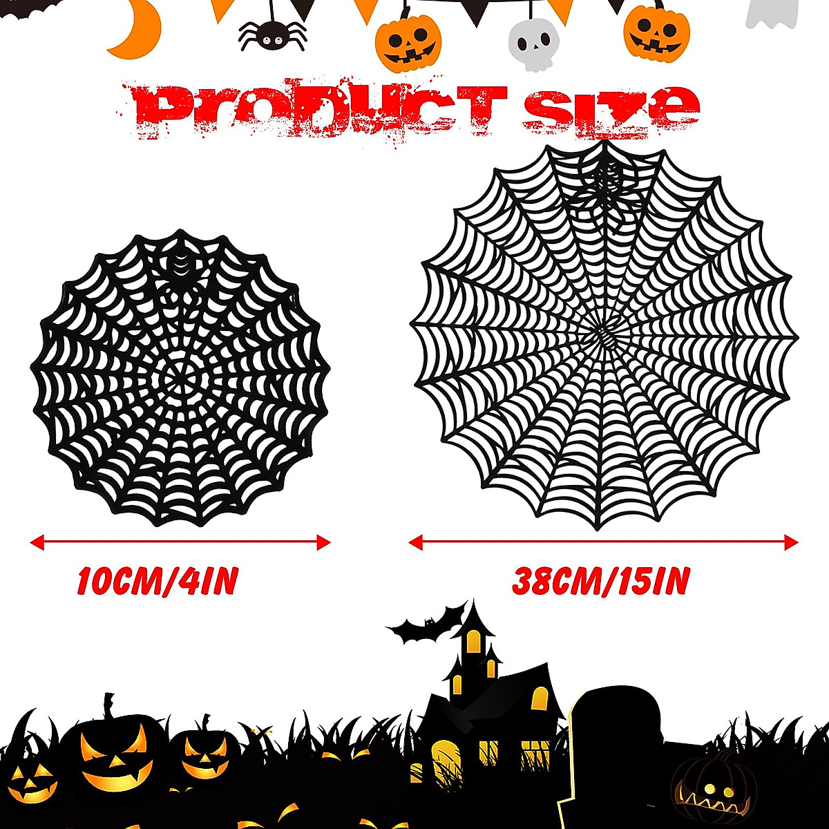 12 Pcs Halloween Spider Web Placemats and Coasters,15 Inch Heat Insulation Halloween Placemats,4 Inch Halloween Spider Web Coasters for Halloween Family Party Decoration Supplies (Black-12PCS)