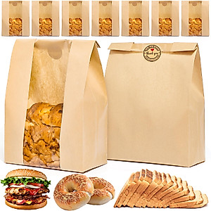 110 Pcs Bread Bags for Homemade Bread With Window Sourdough, 13.78x8.27x3.54 in, Sublaga Paper Bread Bags with 120Pcs Sealing Stickers, Packaging and Storage of Baked Goods Suitable for Bakers (110)