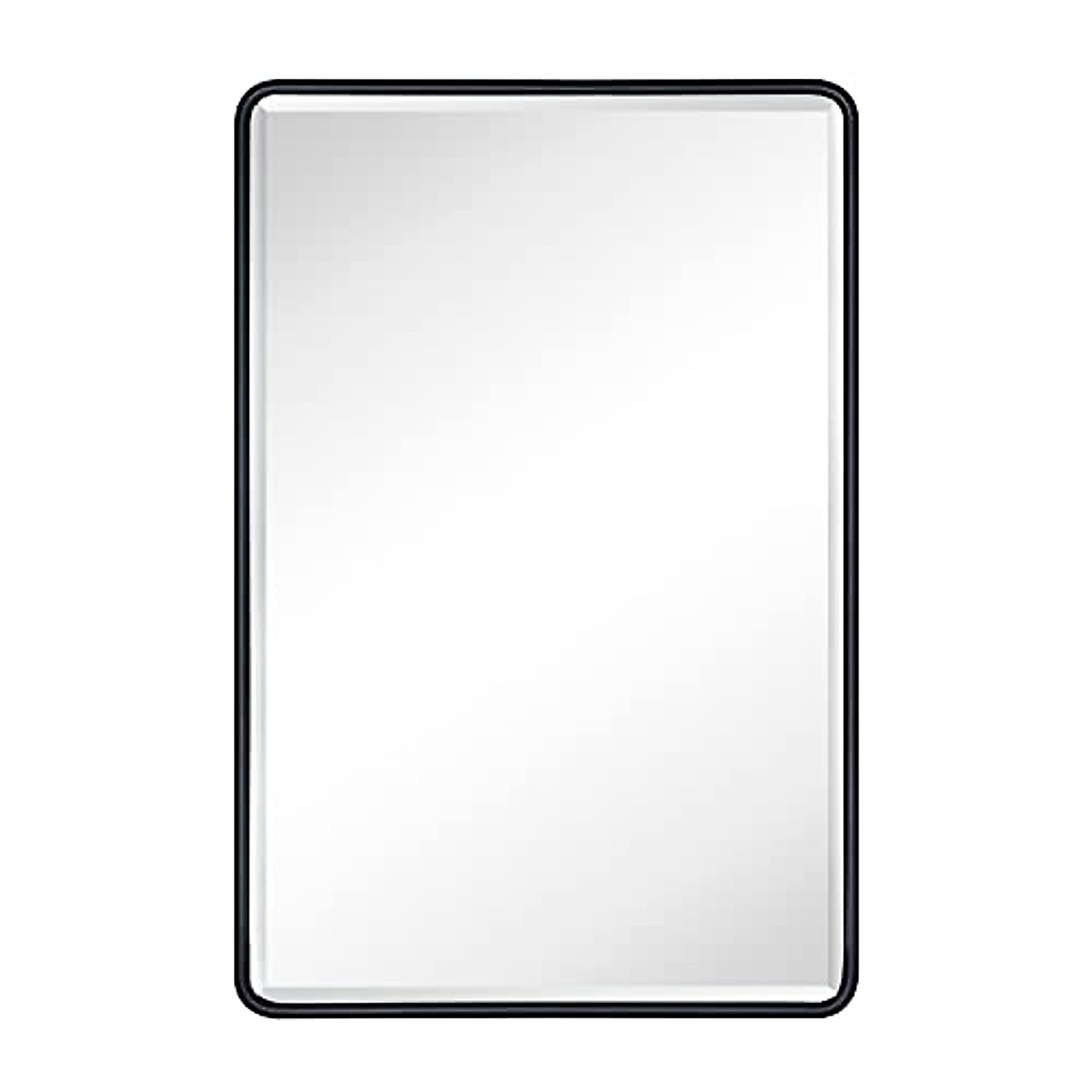 TEHOME Surface Mount 16x24 Black Bathroom Medicine Cabinet with Mirror Matt Black Metal Framed Rounded Rectangle Medicine Cabinet with Beveled Mirror
