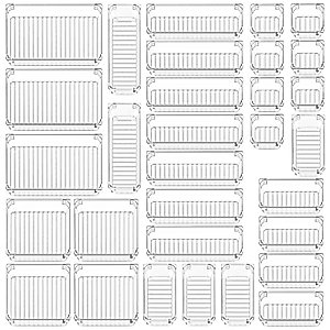 Puroma 31Pcs Drawer Organizer Set 5-size Versatile Vanity and Bathroom Drawer Organizers, Clear Plastic Desk Drawer Organizer Trays and Customize Layout Storage Bins for Makeup Kitchen Office (Clear)