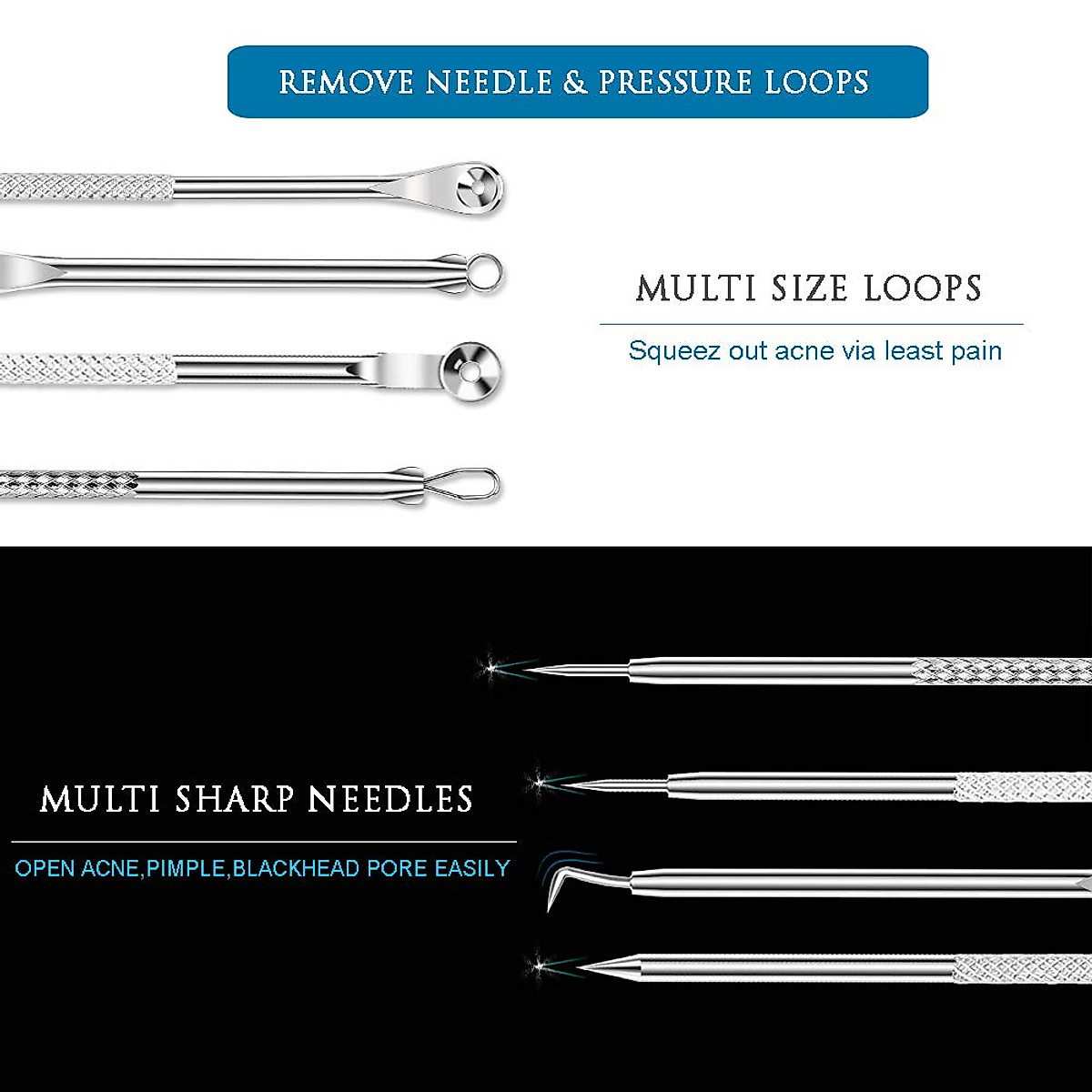 [Dual Ended] 7PCS Blackhead Remover, Comedone Pimple Extractor, Acne Whitehead Blemish Removal Kit, Professional Stainless Steel Clean Tool, for Face Nose Chin Cheek Forehead