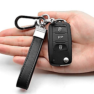 INFIPAR Multifunctional Car and Home Keychain Black Genuine Leather Key Chain and Metal Key Rings for Men Women, with 360 Degree Rotatable Snap Swivel and Anti-lost Screw
