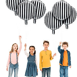 24 Pieces Black and White Striped Balloons 18 Inch Striped Foil Balloons Black Striped Checkered Balloons for Halloween Birthday Baby Shower Addams Family Party Decoration