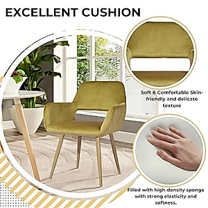 FurnitureR Velvet Dining Chair, Upholstered Fabric Leisure Accent Arm Side Club Guest Chair for Living Room, Set of 1, Yellow
