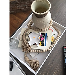 LSKYTOP 58 Inches Wood Bead Garland with Tassel,Farmhouse Rustic Prayer Boho Wooden Beads for Tiered Tray Coffee Table Mantel Decor (1 Pack)