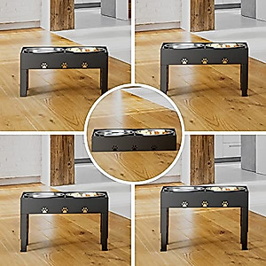LAKIPETN 5 Height Adjustable Elevated Dog Bowls with 2 Stainless Steel Dog Food Bowls Stand Non-Slip No Spill Dog Dish Adjusts to 3.1”, 9”, 10”, 11”, 12” for Small Medium Large Dogs