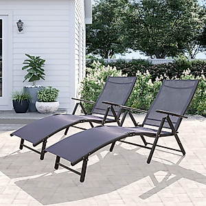 Devoko Patio Lounge Chairs Outdoor Chaise Lounge Beach Pool Side Folding Recliner Adjustable Lounge Chair Set of 2 (Blue)