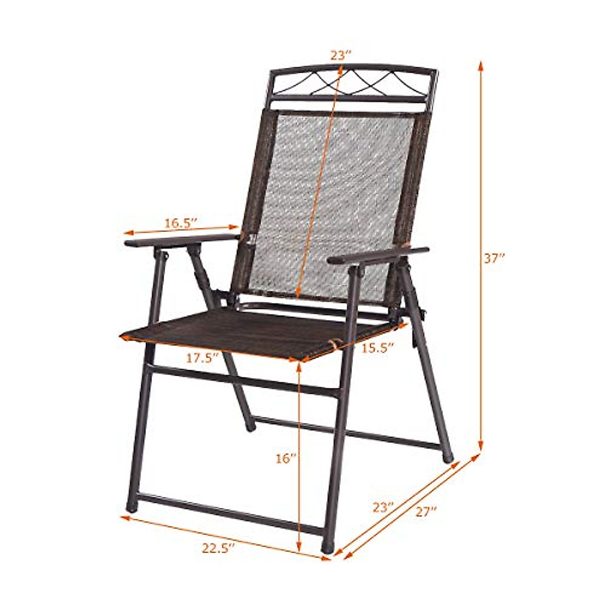 ARLIME 4-Pack Folding Steel Chairs, Patio Dining Chairs with Armrest and Footrest, Portable Outdoor and Indoor Sling Chairs, Camping Deck Garden Pool Backyard Chairs
