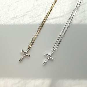 Zeffy CZ Cross Necklace for Women 18k Silver Plated Tiny Cross Pendant Necklace for Women Simple Layered Cross Necklaces for Women