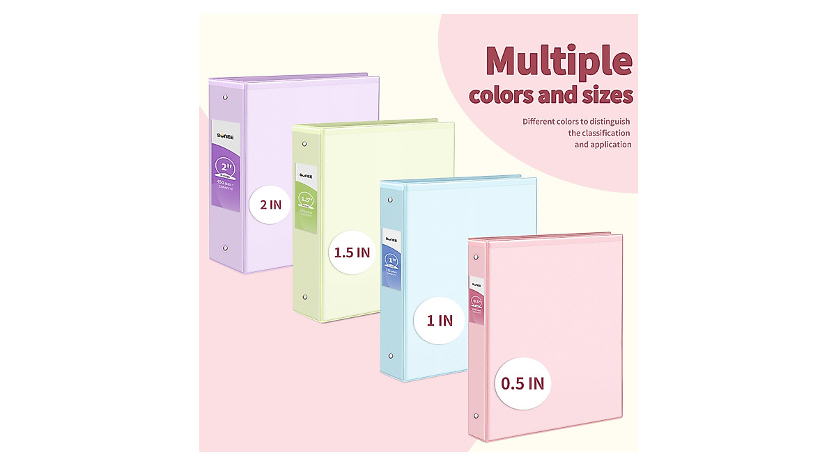 SUNEE 1/2 Inch Pastel Binders 4-Pack for School & Office