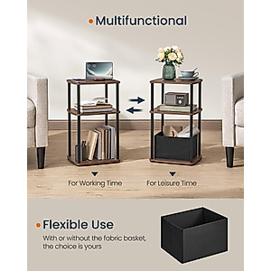 SONGMICS HOME Side Table, Nightstand, End Table with 3 Storage Shelves, Fabric Basket, for Bedroom, Living Room, Steel Frame, 11.8 x 13.4 x 22.8 Inches, Industrial, Ebony Walnut ULET286K01