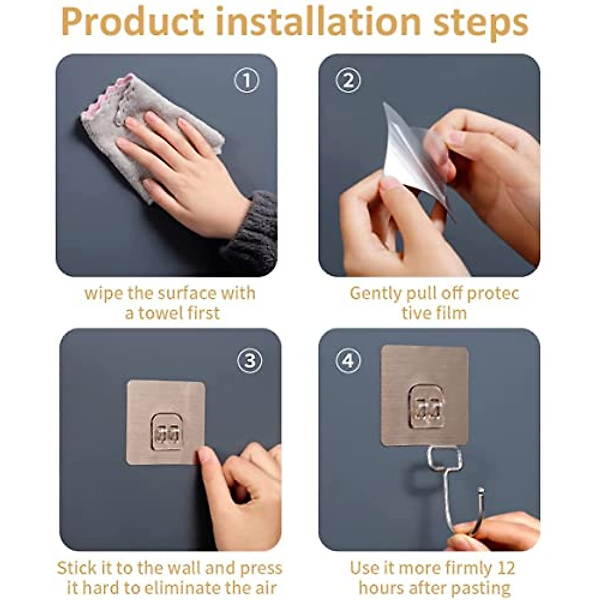 Alayaglory Large Adhesive Hooks 22Ib(Max),Waterproof and Rustproof Wall Hooks for Hanging Heavy Duty,Stainless Steel Towel and Coats Hooks to use Inside Kitchen Bathroom Home Office 8 Pack