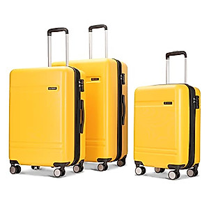 PRIMICIA GinzaTravel 3-Piece Luggage Sets Expandable Suitcases with 4 Wheels PC+ABS Durable Hardside Luggage sets TSA lock (Yellow, 3-Piece Set(20"/25"/29"))