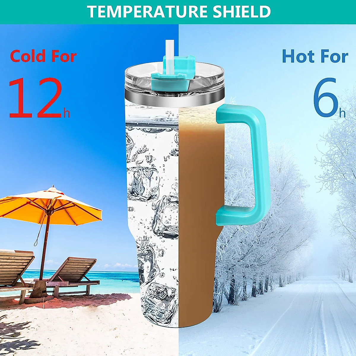 MKent 40oz COWPRINT Insulated Tumbler Trendy Stainless Steel Large Tumbler With Handle & Straw Lid,Travel, Leak Proof Tumblers Cup,Keeps Drinks Cold/Hot for 6Hrs (Lake Green Cow Print)